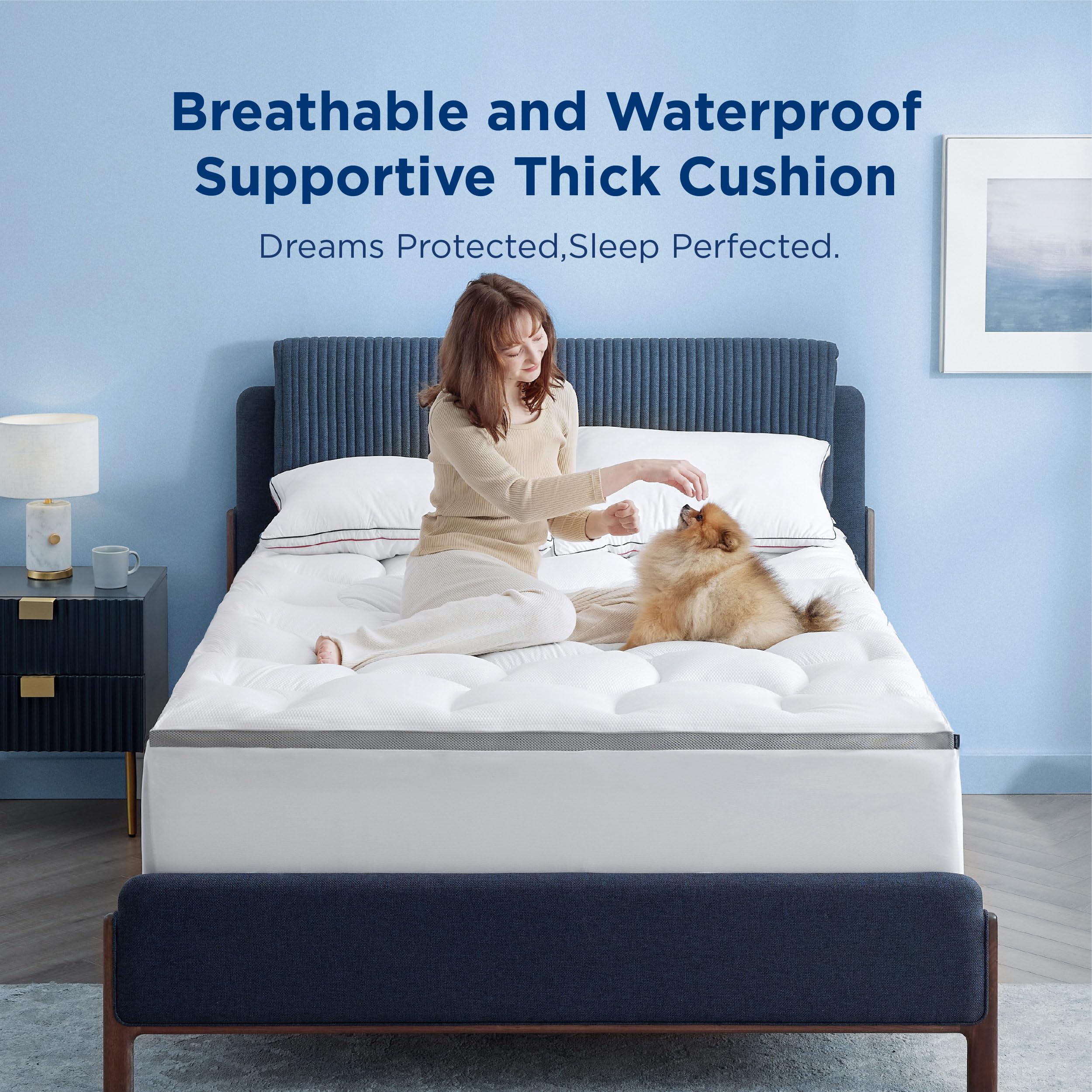 Bedsure Waterproof Mattress Topper 800GSM Extra Thick Mattress Protector Pillow Top with 8-21" Deep Pocket, Mattress Pad Fitted, Soft Bed Topper for Bed