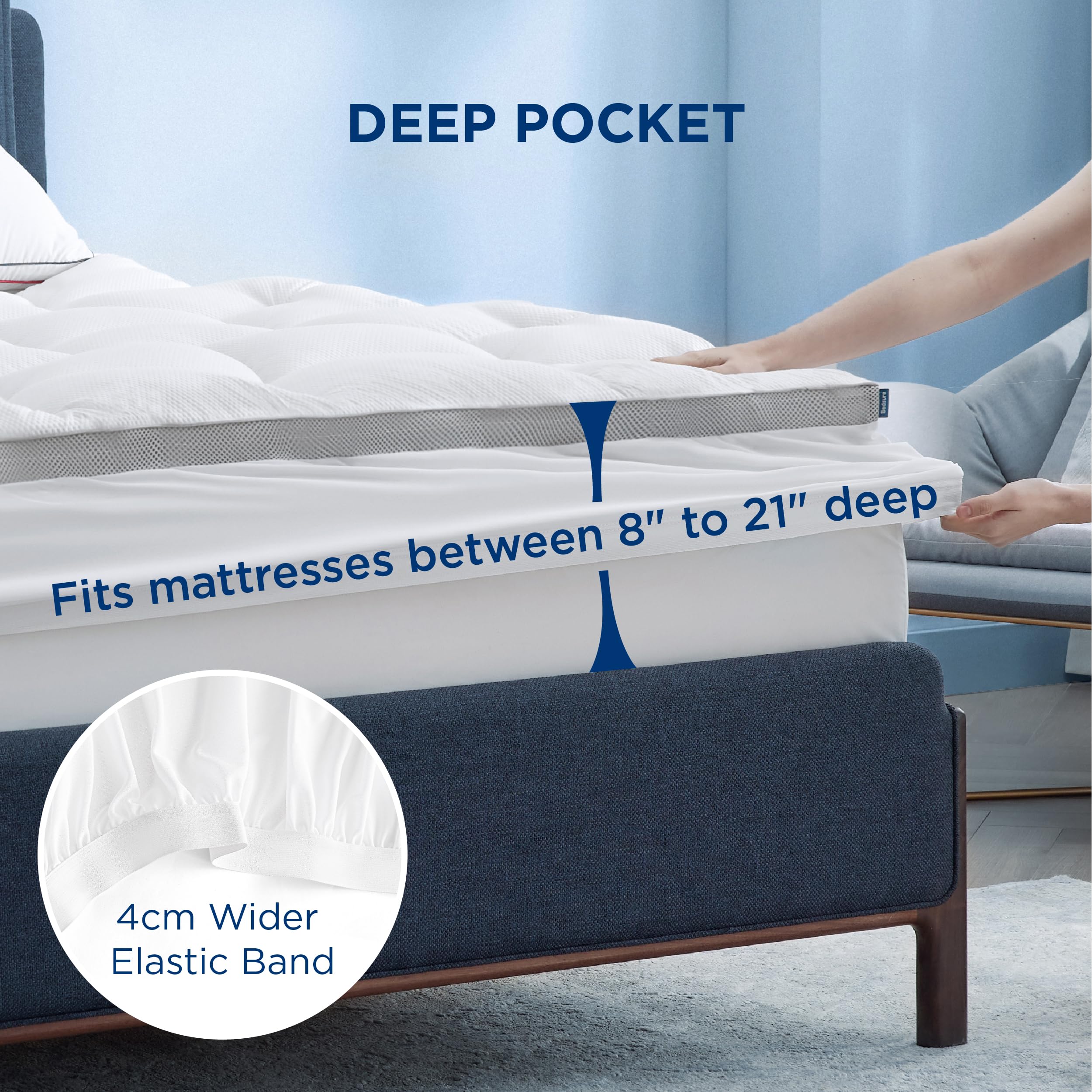 Bedsure Waterproof Mattress Topper 800GSM Extra Thick Mattress Protector Pillow Top with 8-21" Deep Pocket, Mattress Pad Fitted, Soft Bed Topper for Bed