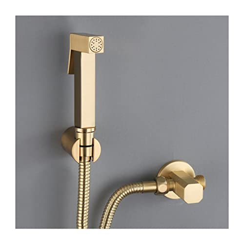 Shower System, Handheld Bidet Sprayer for Toilet Brass Portable Baby Cloth Diaper Sprayer Brushed Gold Bidet Attachment with Bidet Hose for Feminine Wash, Adjustable Water Pressure Control