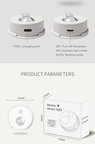 Cat's Eye Small Round Motion Sensor Light Build in Rechargeable Battery Magnetic LED Ceiling Light for Cupboard,Storage Rack,Entrance Hall,Wine Cabinet. (4 Packs)