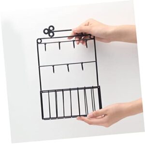 FUNOMOCYA Wall Hanging Shelf Storage Rack with Hooks Wall Mount Shelves Multifunctioanl Storage Hanging Shelf Wire Storage Baskets Pot Rack Hooks Kitchen Wall Storage Basket Black