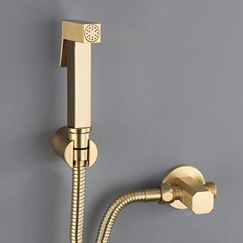 Shower System, Handheld Bidet Sprayer for Toilet Brass Portable Baby Cloth Diaper Sprayer Brushed Gold Bidet Attachment with Bidet Hose for Feminine Wash, Adjustable Water Pressure Control