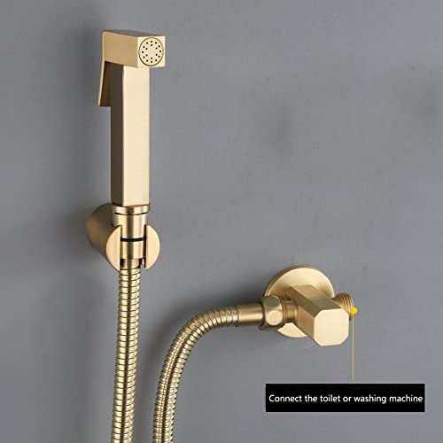 Shower System, Handheld Bidet Sprayer for Toilet Brass Portable Baby Cloth Diaper Sprayer Brushed Gold Bidet Attachment with Bidet Hose for Feminine Wash, Adjustable Water Pressure Control