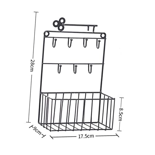 FUNOMOCYA Wall Hanging Shelf Storage Rack with Hooks Wall Mount Shelves Multifunctioanl Storage Hanging Shelf Wire Storage Baskets Pot Rack Hooks Kitchen Wall Storage Basket Black