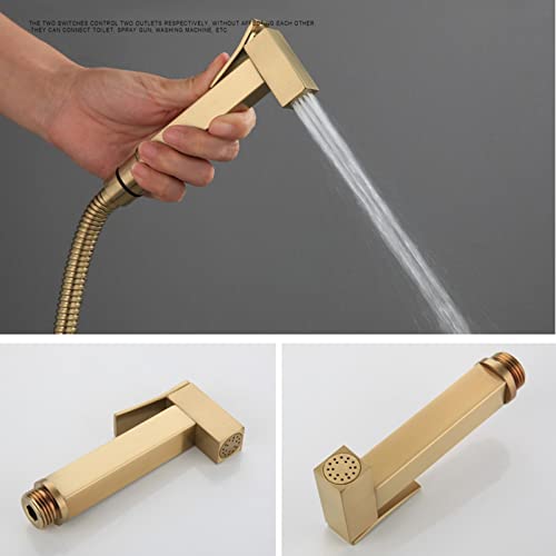 Shower System, Handheld Bidet Sprayer for Toilet Brass Portable Baby Cloth Diaper Sprayer Brushed Gold Bidet Attachment with Bidet Hose for Feminine Wash, Adjustable Water Pressure Control