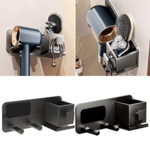 Aurgiarme Bathroom Storage Rack No Need to Drill Stick Wall Mounted Hair Dryer Holder Bathroom Hairdryer Storage Box