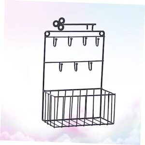 FUNOMOCYA Wall Hanging Shelf Storage Rack with Hooks Wall Mount Shelves Multifunctioanl Storage Hanging Shelf Wire Storage Baskets Pot Rack Hooks Kitchen Wall Storage Basket Black