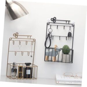 FUNOMOCYA Wall Hanging Shelf Storage Rack with Hooks Wall Mount Shelves Multifunctioanl Storage Hanging Shelf Wire Storage Baskets Pot Rack Hooks Kitchen Wall Storage Basket Black