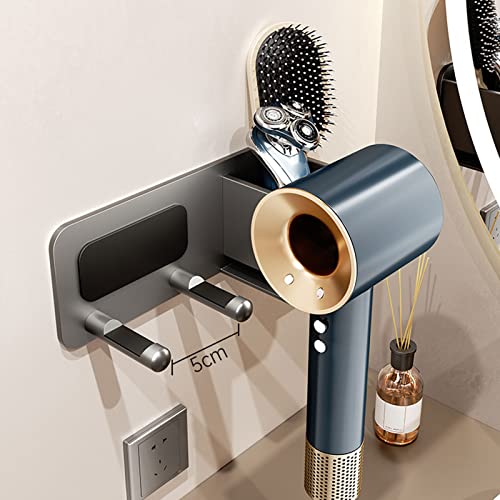 Aurgiarme Bathroom Storage Rack No Need to Drill Stick Wall Mounted Hair Dryer Holder Bathroom Hairdryer Storage Box