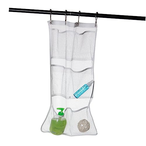 Parliky 6 Bathroom Accessories White Shower Organizer Bag Hanging Mesh Pockets Shower Organizer