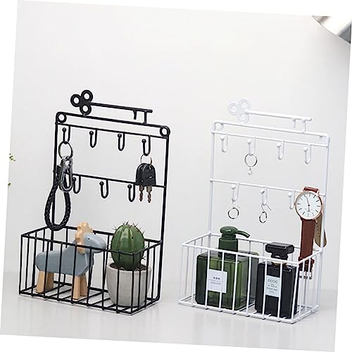 FUNOMOCYA Wall Hanging Shelf Storage Rack with Hooks Wall Mount Shelves Multifunctioanl Storage Hanging Shelf Wire Storage Baskets Pot Rack Hooks Kitchen Wall Storage Basket Black