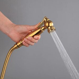 Shower System, Bidet Sprayer Brass Handheld Bidet Sprayer for Toilet Portable Baby Cloth Diaper Sprayer Bidet Attachment with Bidet Hose for Feminine Wash, Adjustable Water Pressure Control, Gold