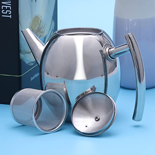 OKUMEYR Teapot Hand Drip Brewing Kettle Coffee Espresso Maker Stovetop Water Whistling Coffee Cup Stool Covers Round Gas Top Boiled Kettle Espresso Mugs Coffee Pot Gas Water Heater Silver