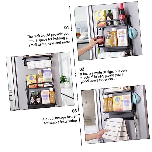 FUNOMOCYA Refrigerator Shelf Sundries Storage Container Magnetic Storage Rack Storage Stand Storage Shelf Single Layer Rack Storage Shelves Metal Dusting Black