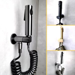 New Bidet Sprayer Set Solid Brass Body with Open and Close Switch ABS Plastic Bathroom Toilet Fixture (Black PVC Hose)