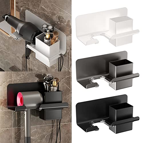 Aurgiarme Wall Mounted No Drill Hair Dryer Holder Aluminum Hair Dryer Storage Rack Bathroom Shelves Bathroom Accessories