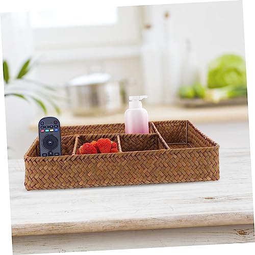 Outanaya Straw Storage Box Bathroom Counter Organization Basket with Dividers Divided Wicker Basket 5 Compartment Organizer Rustic Toilet Paper Basket Snack Toys Basket Divided Basket Khaki