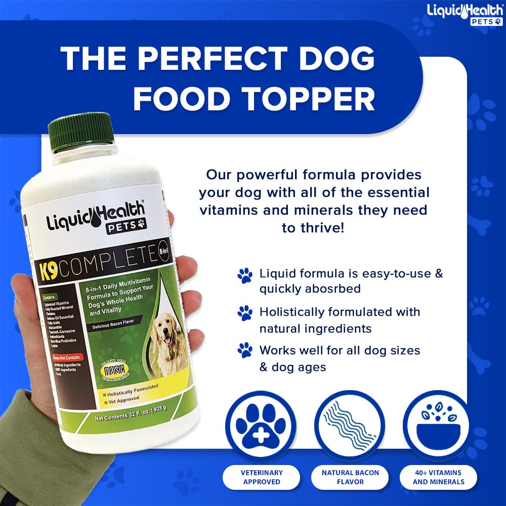 LIQUIDHEALTH Pets K9 Complete 8-in-1 Multivitamin for Dogs & Puppies & Joint Purr-Fection Hip & Joint Glucosamine Chondroitin Drops for Cats - Pet Supplement Bundle for Joint Health, Immune Support