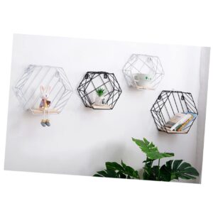 FUNOMOCYA Wall Display Holder Storage Shelf Wall Hanging Holder Living Room Bookshelf Wall Mount Display Shelf Wall Shelf Wall Hanging Rack Hexagonal Mesh Shelf Wall Storage Rack Black