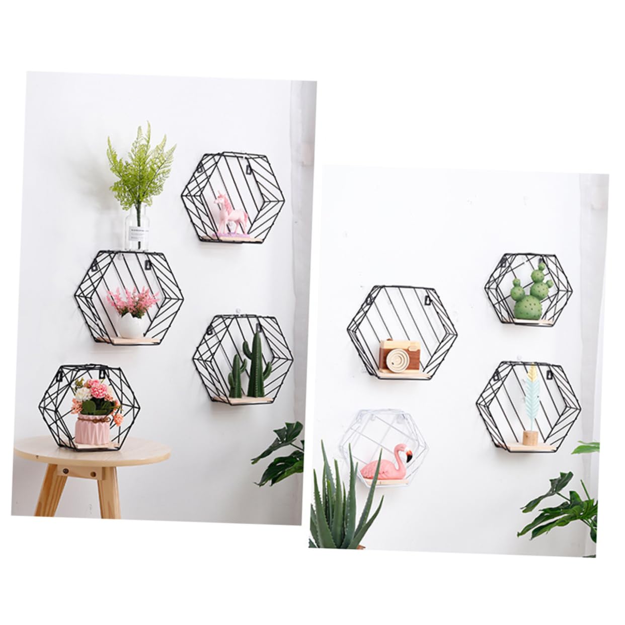 FUNOMOCYA Wall Display Holder Storage Shelf Wall Hanging Holder Living Room Bookshelf Wall Mount Display Shelf Wall Shelf Wall Hanging Rack Hexagonal Mesh Shelf Wall Storage Rack Black