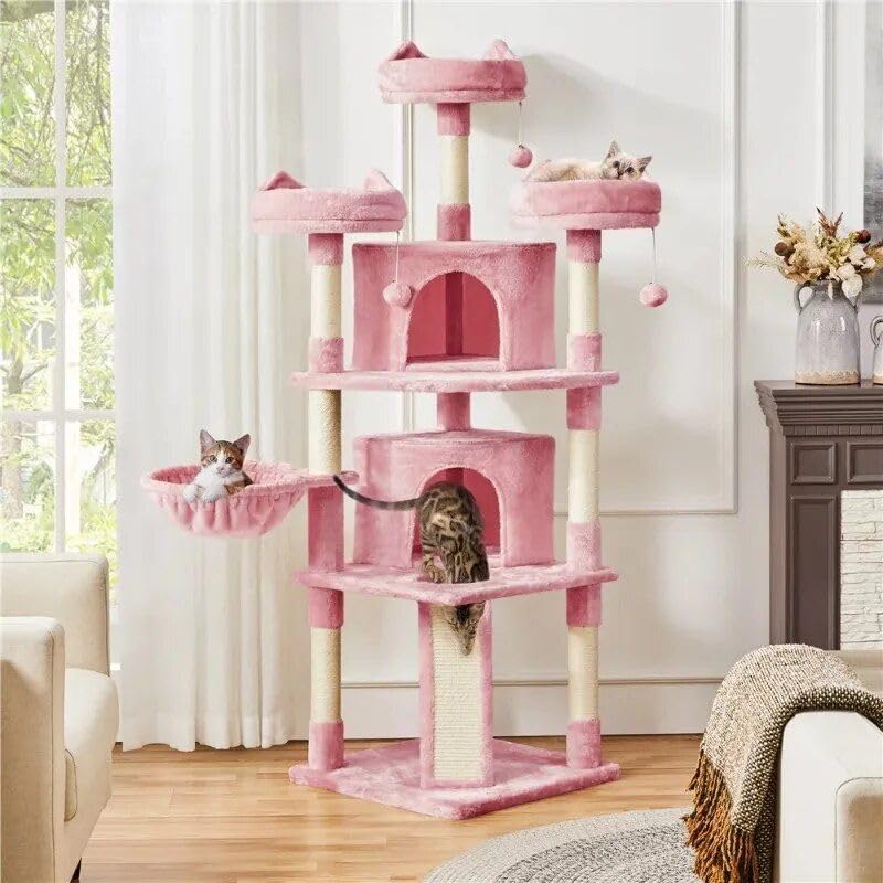 Pink 69” Multi-Level cat Tree with Condos, Scratching Posts & Platforms