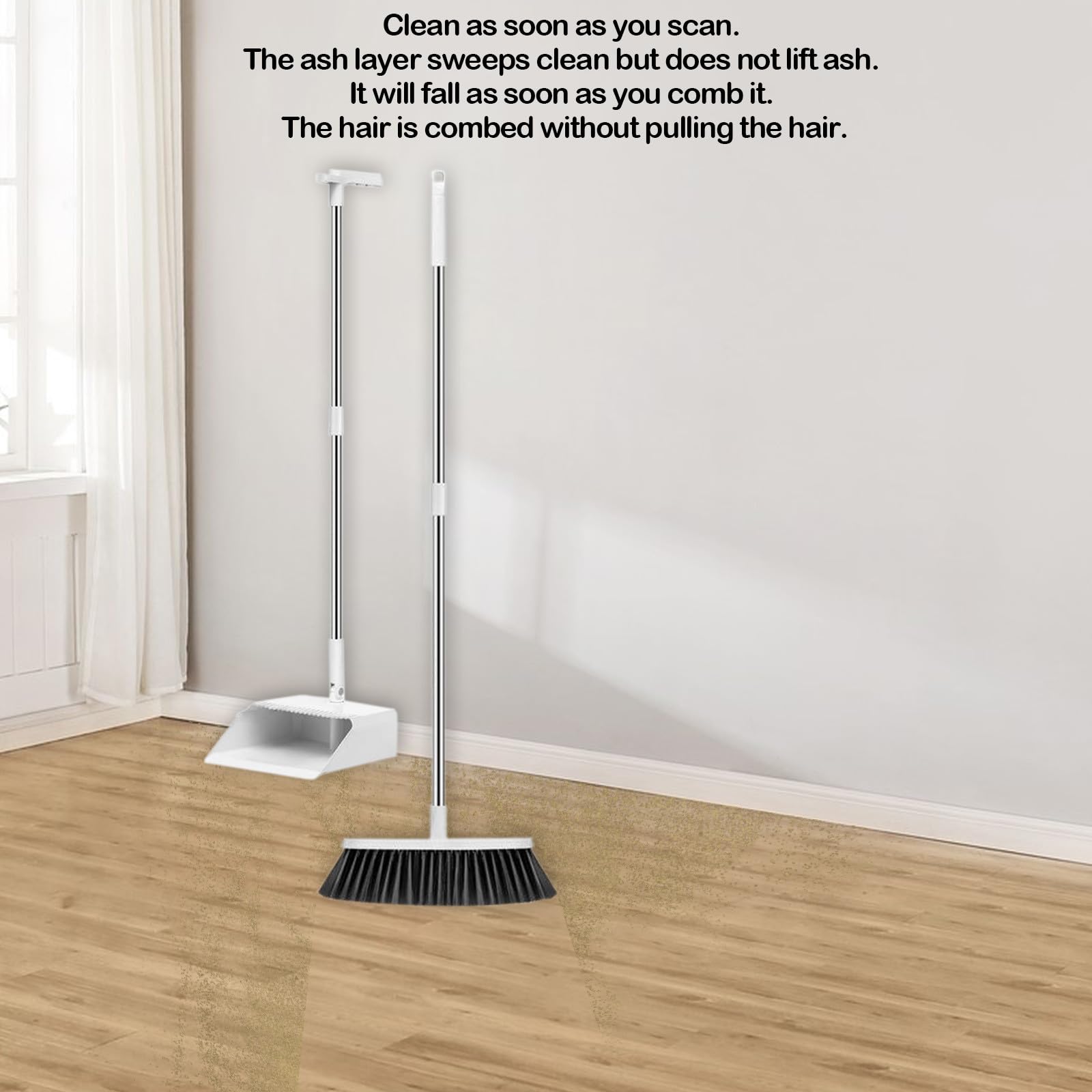 Brooms and Dustpan Set, Stand Up Brooms with Dustpan Combo, 33" Long Handle Brooms, Ergonomically, Comfortable Grip, for Home, Kitchen, Room, Office, Indoor, Outdoor, Floor Sweeping