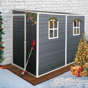 jaxenor 4x8 ft lean to shed, resin storage sheds outdoor with floor included, plastic sheds & outdoor storage clearance with 2 windows and lockable door, backyard storage sheds for garden tools, bike