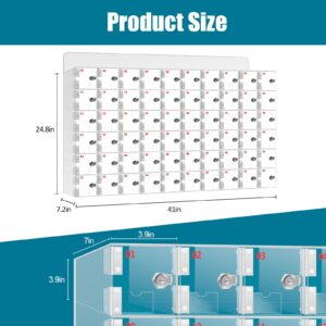 Cell Phone Lockers 40 Slots for Classroom, Clear Acrylic Phone Storage Cabinet Wall Mounted with Locks, Key, Number for Employee Office School Factory (60 Slots)