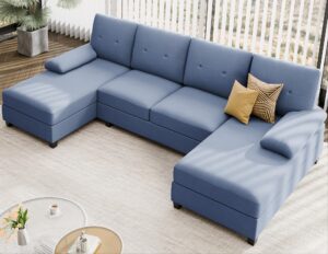 jamfly sectional sofa couches for living room, living room furniture sets clearance, 4 seat u shaped sofa sectional couch with chaise, blue