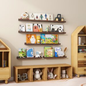 FLYJOE Floating Picture Ledge Shelves 36 Inch Solid Oak Wood Set of 2+Floating Shelves Set of 2, Rustic Wall Storage Shelves with Lip, Kids Bookshelf, Photo & Picture Ledge Shelves