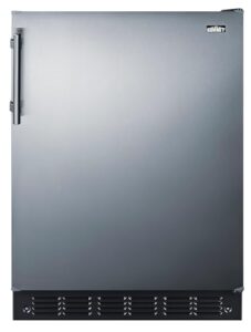 summit ff708bl7ss 24” wide under counter refrigerator 5.1 cu.ft. made in europe with automatic defrost operation, reversible stainless-steel door, and deluxe black interior (right hand door)