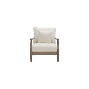 safavieh outdoor couture collection martinique light grey/beige solid wood patio armchair with pillow