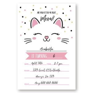 LoaHak Kitty Cat Birthday Invitation, Cat Birthday Invitations, Cats Party Invitations Kitty Cards For Children Kids Birthday Party. (050)