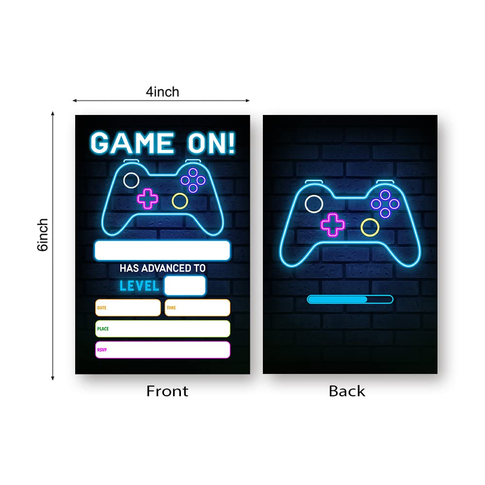 LoaHak Video Game Birthday Party Invitations, Video Game Birthday Invitations, Neon Party Invite, Birthday Party Invitations for Friends, Classmates, Teammates, etc. (048)