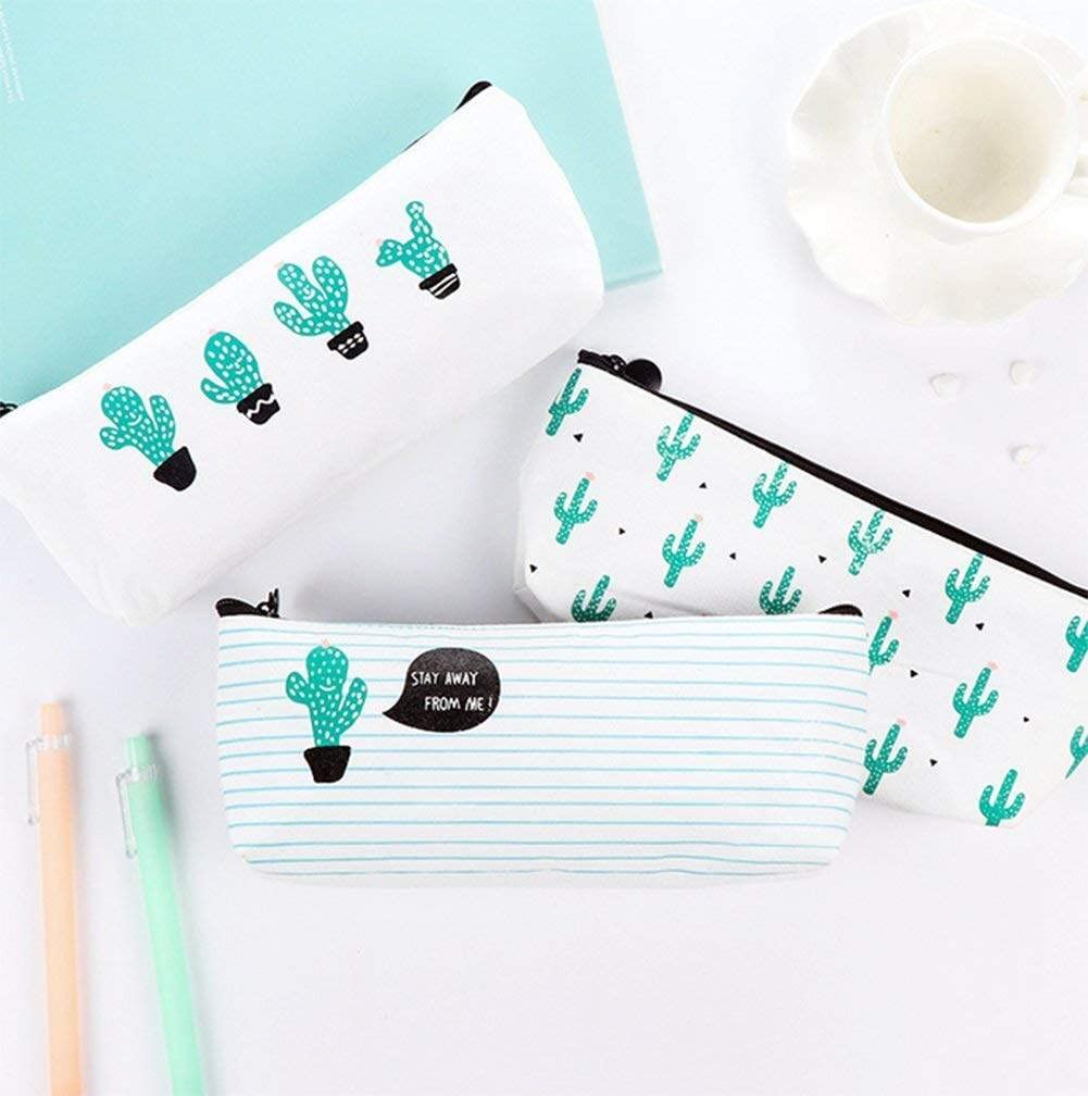 Cactus Striped Makeup Bags Pencil Case for Women Pen Pencil Stationery Storage Pouch Bag Case