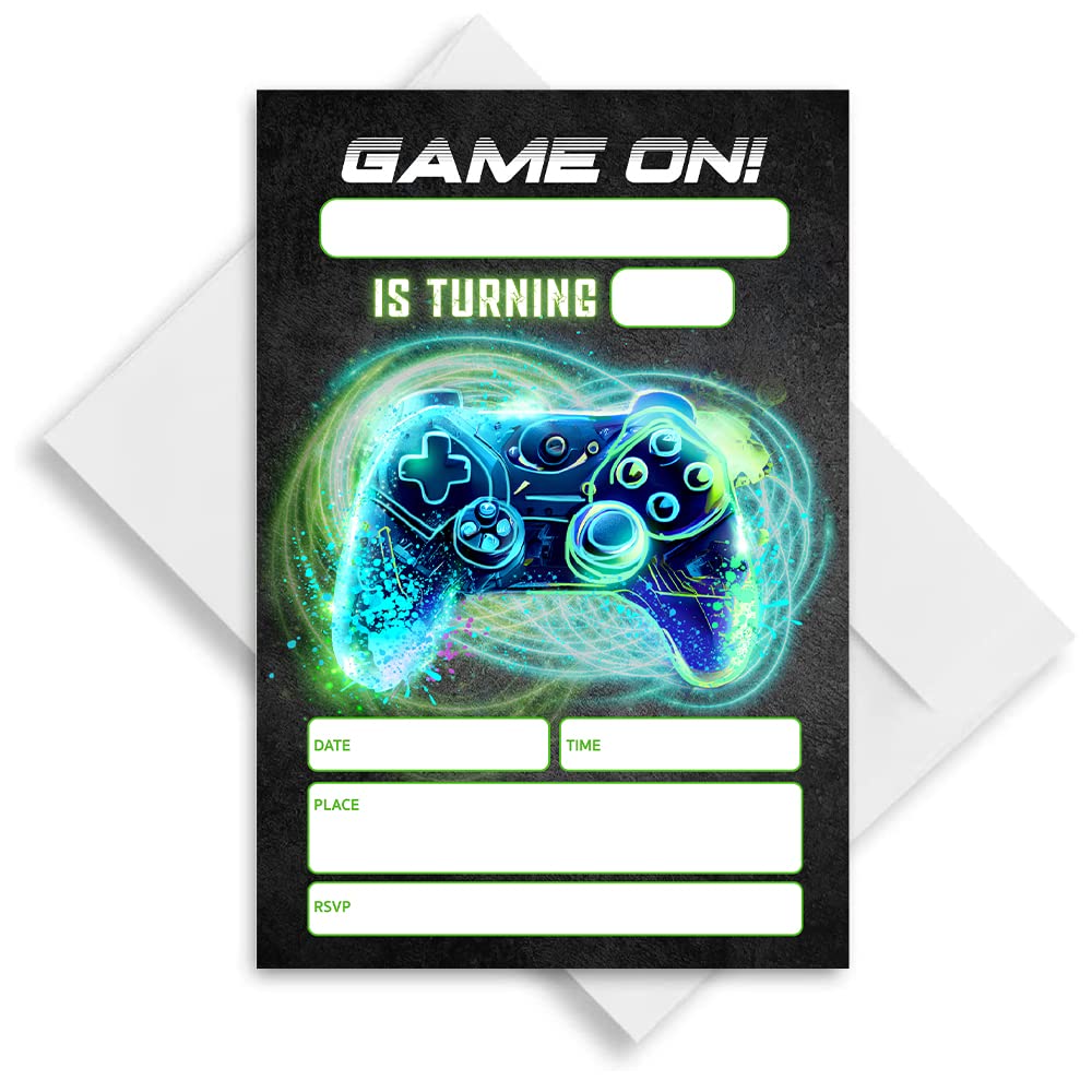 LoaHak Video Game Birthday Party Invitations, Video Game Birthday Invitations, Neon Party Invite, Birthday Party Invitations for Friends, Classmates, Teammates, etc. (046)