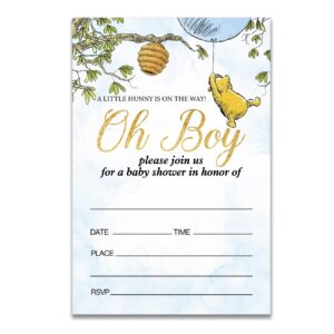 dolimifa blue oh boy a little hunny is on his way baby shower invitations fill in style classic winnie the pooh bear baby shower invites, 20 count with envelopes