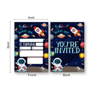 LoaHak Astronaut Birthday Party Invitations Card For Kids, Planets Rocket Ship Party, Outer Space Birthday Invitation. (074)