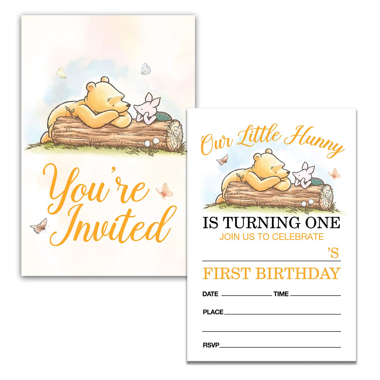 Dolimifa Classic Winnie the Pooh 1st Birthday Invitations Fill in Style Our Little Hunny is Turning One First Birthday Invites, 20 Count With Envelopes