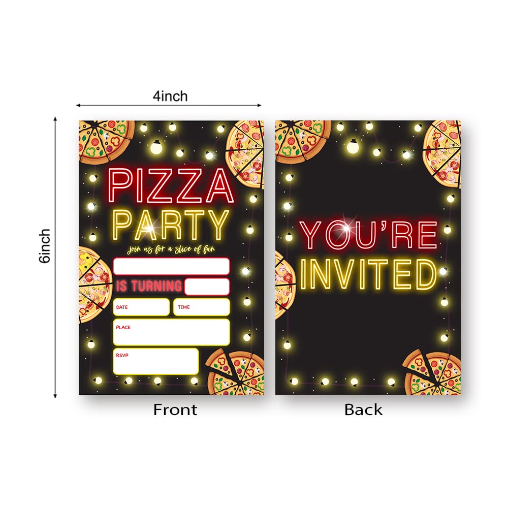 LoaHak Pizza Birthday Invitation, Glow Birthday Invitations, Pizza Birthday Party Invitations, Glow Neon Party Favors Neon Party Invites Cards. (075)