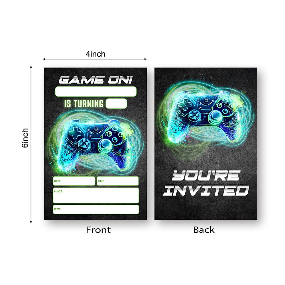 LoaHak Video Game Birthday Party Invitations, Video Game Birthday Invitations, Neon Party Invite, Birthday Party Invitations for Friends, Classmates, Teammates, etc. (046)