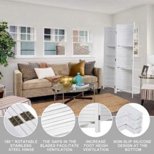 69" H Room Dividers and Folding Privacy Screens, 4 Panel Wooden Room Divider, Partition Room Dividers with 3 Removable Storage Shelves, Portable Room Divider for Home Office Bedroom Divider, White