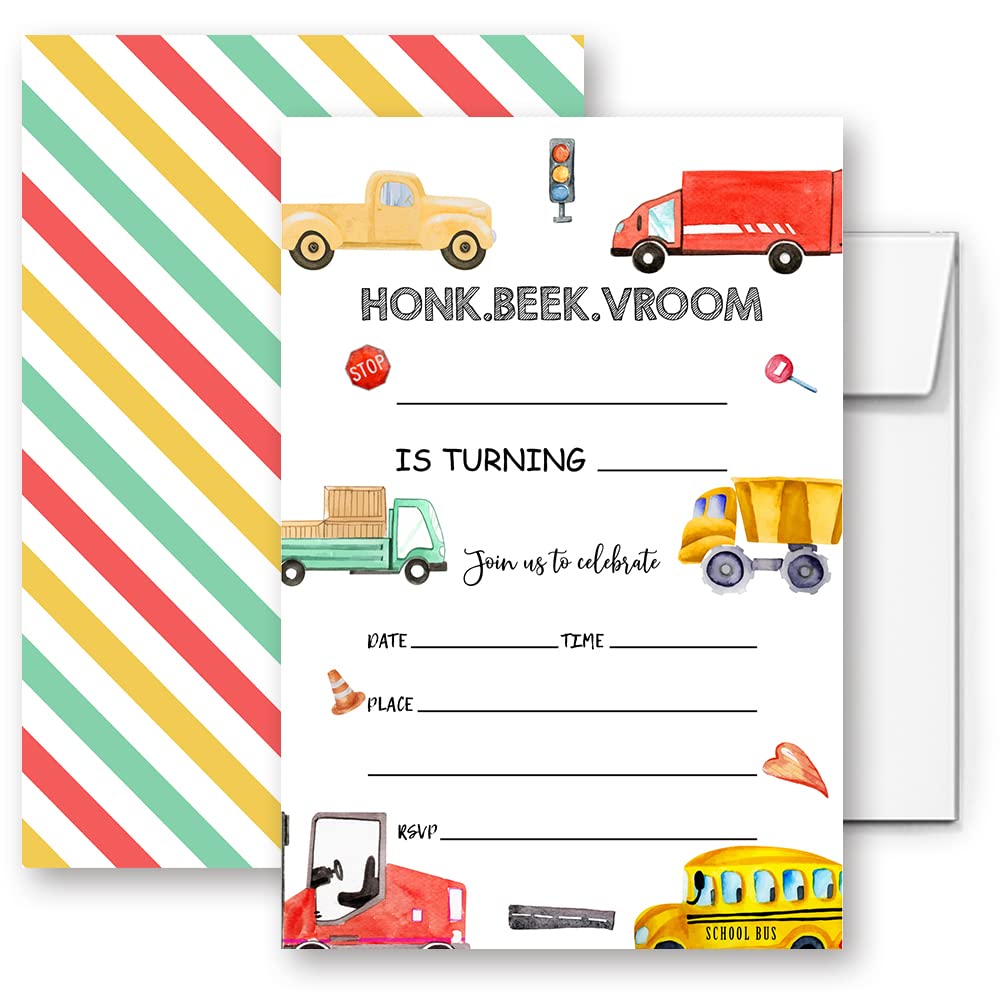 LoaHak Transportation Birthday Invitations, Transportation Birthday Invitation, Transportation Theme Birthday Party Invitation Cards. (047)