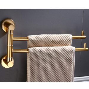 swing out towel bar, gold folding arm swivel hanger bathroom storage organizer rustproof wall mount polished surface, hand towel holder for shower room, kitchen gold-2bars