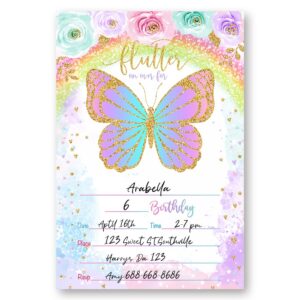 LoaHak Butterfly Birthday Party Invitations, Floral Butterfly Party Invitations, Butterfly Invitation. (041)