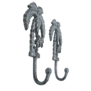 Wowser Palm Tree Cast Iron Wall Hooks, Nautically Themed Wall Décor, Set of 2, 8.25 Inches