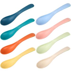 hmdzmr 8 pcs wheat straw spoon set, unbreakable soup spoons, 6 inches ramen spoons portable small spoons cereal dinner spoons for kid and adult (8 colors)