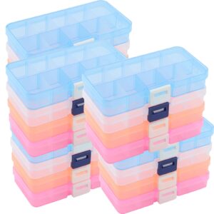 zeonhei 32 pack 10 grids small plastic jewelry bead organizer box, colored plastic bead storage organizer box with adjusatble dividers for beads earrings rings jewelry, 4 colors