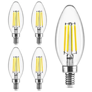 hizashi e12 led bulb 60 watt, candelabra light bulbs non-dimmable 4000k neutral white, 90+cri 6w 600lm, b11 led chandelier light bulbs, ul listed, 5 pack