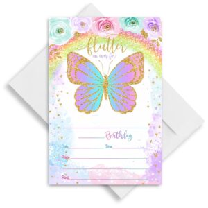 LoaHak Butterfly Birthday Party Invitations, Floral Butterfly Party Invitations, Butterfly Invitation. (041)